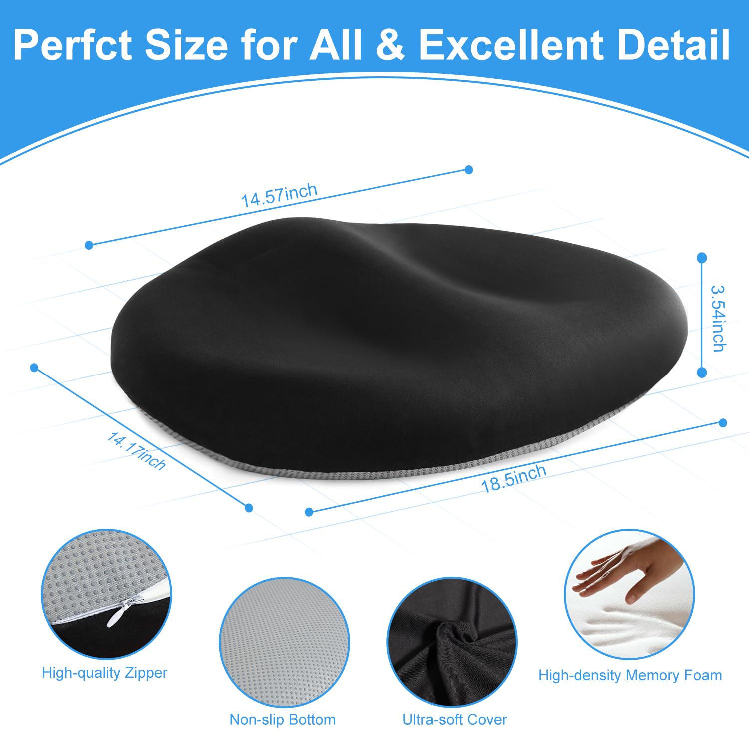 Seat Cushion for Desk Chair for Hip Pain Relief Desk Chair Cushion for Tailbone Pain Relief Gaming Desk Office Chair Cushion Memory Foam Seat Cushion Ergonomic Patented Design Car Office Chair Pad