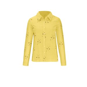 Women's V Neck Button Down Shirt Cotton Linen Long Sleeve Casual Collared Work Blouses Top Vintage Print Outerwear Yellow