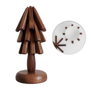 wooden trivets for hot dishes tree shape trivet set coaster for teapot hot pots (black walnut)