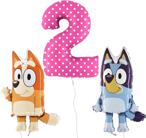 Toyland® Bluey & Bingo Foil Balloon Birthday Pack - 2 x 32 Character Balloons & 1 x 40 Number Balloon - Kids Party Decorations