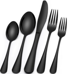 20-piece black silverware set, ewfen black flatware set for 4, food-grade stainless steel tableware cutlery set, mirror finished utensil sets for home restaurant