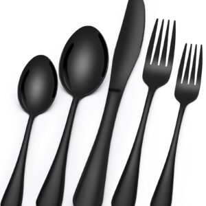 20-Piece Black Silverware Set, EWFEN Black Flatware Set for 4, Food-Grade Stainless Steel Tableware Cutlery Set, Mirror Finished Utensil Sets for Home Restaurant