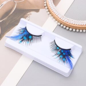 DSLONG Halloween Eyelashes Green Feather Eyelashes Dramatic Extra Long Big Halloween Colored Lashes Cosplay Feather Lashes Show Dance Makeup Tools Reusable (A2)