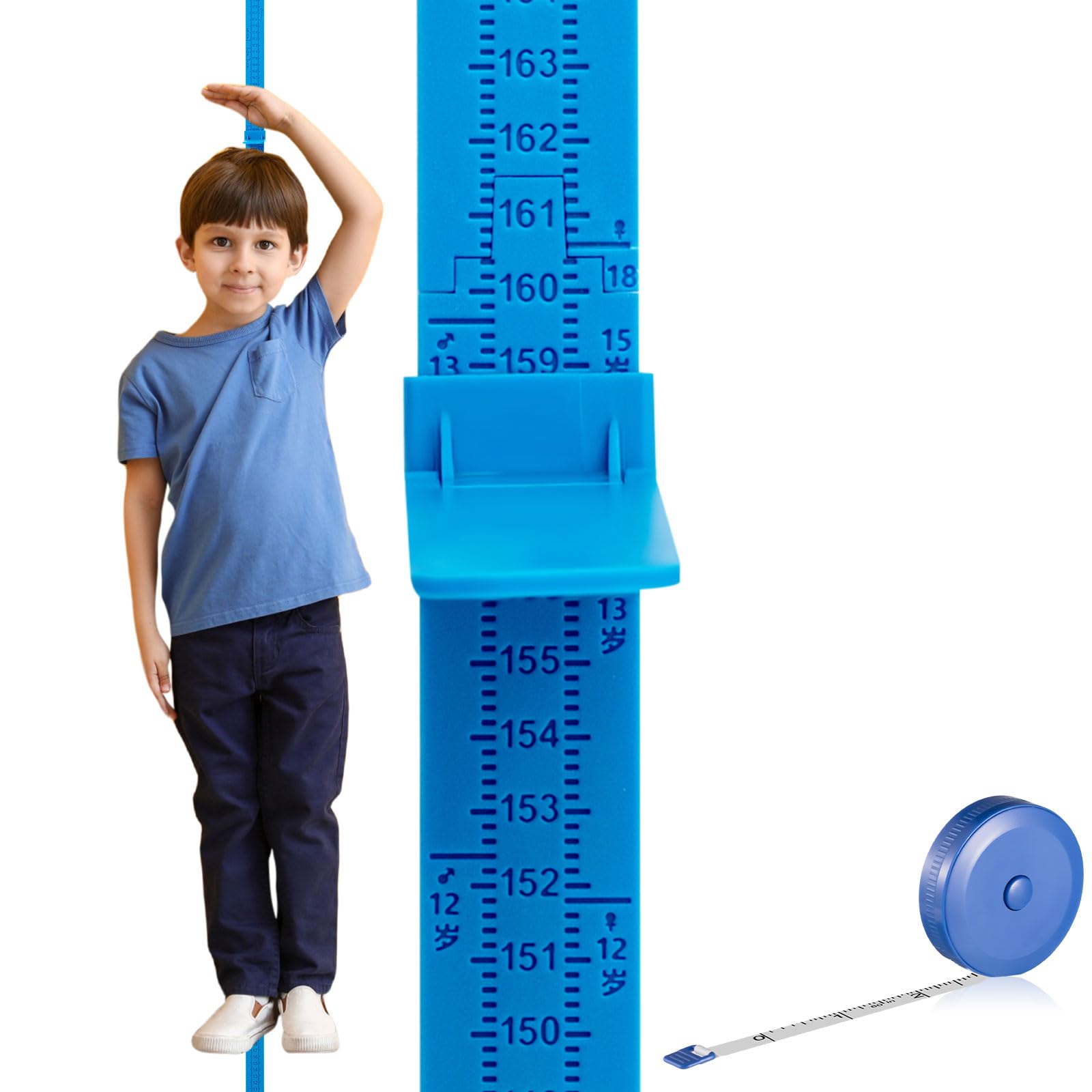 Kanayu Height Chart for Kids, 3D Removable Growth Chart with Body Measuring Tape, Height Measurement for Walls, Splicing Height Ruler Measurement for Kids and Nursery School Room Decoration (Blue)