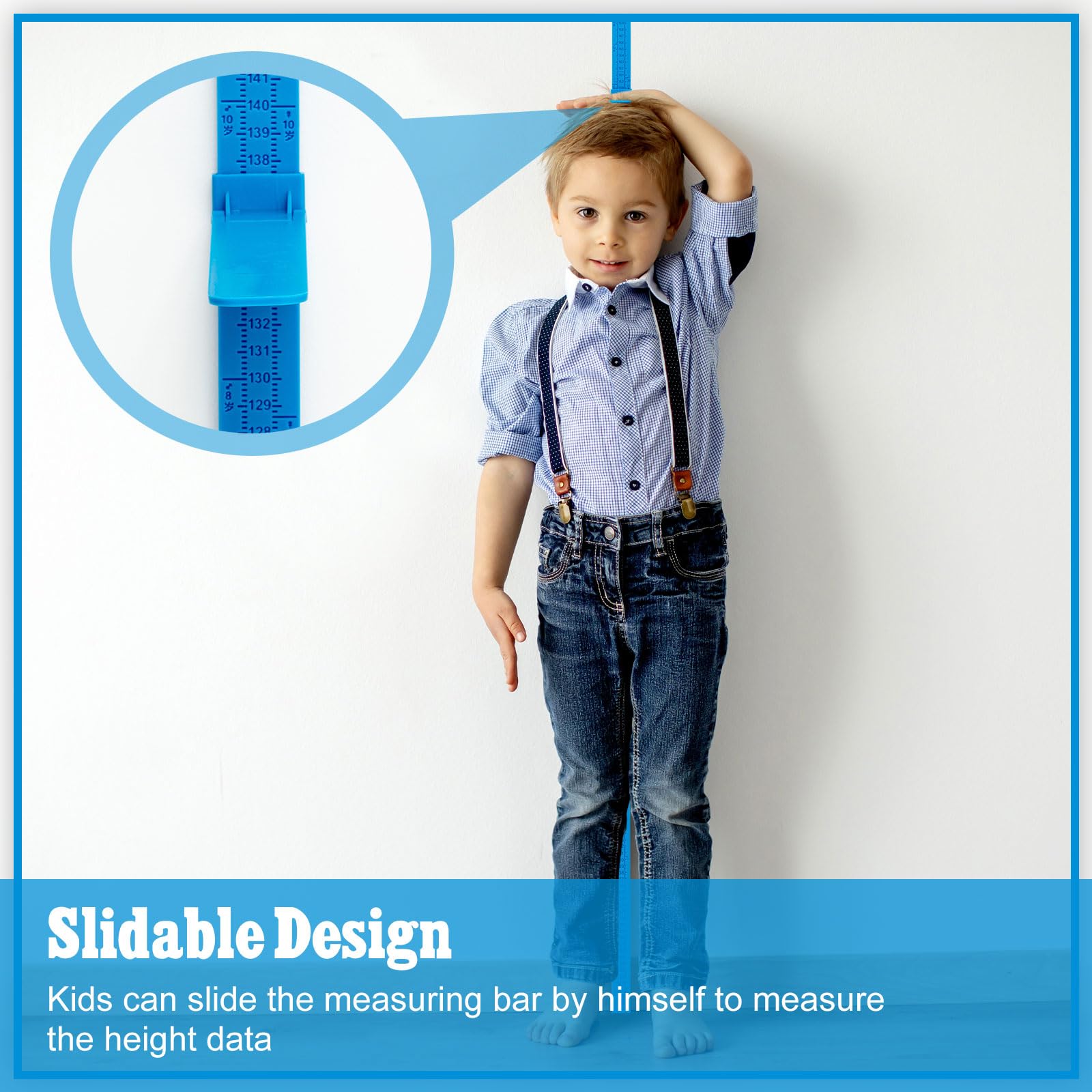 Kanayu Height Chart for Kids, 3D Removable Growth Chart with Body Measuring Tape, Height Measurement for Walls, Splicing Height Ruler Measurement for Kids and Nursery School Room Decoration (Blue)