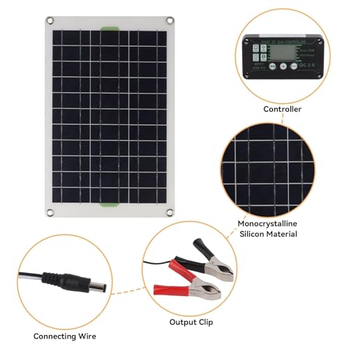 50W 30A Solar Battery Charger, 12V 24V Monocrystalline Solar Panel Kit Solar Panel Charger Controller Solar Panel Solar Panel Charging Kit Solar Charger for Car Boat Marine RV Trailer Truck Camping