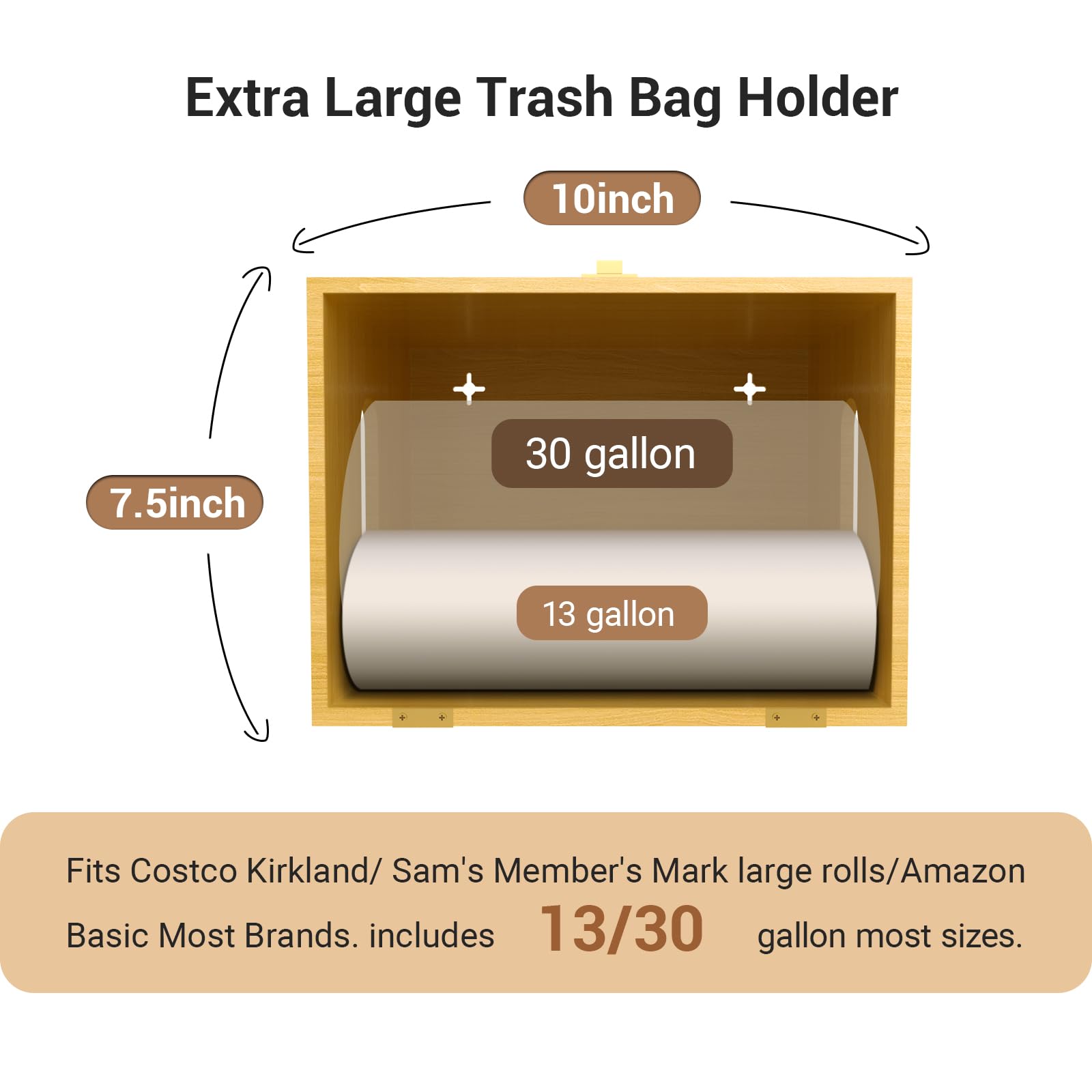 KOCWELL Extra Large Trash Bag Dispenser Roll Holder,Garbage Bag Dispenser Holder Under Sink, Bamboo Wall Mounted Kitchen Trash Bag Dispenser,Organization and Storage,Trash Bags Holder