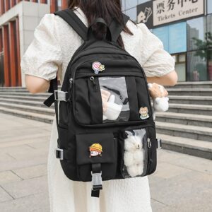 Qyrno Kawaii Backpack with Cute Accessories Cute Backpack Aesthetic Backpack DIY Backpack Clear Backpack (3-Black)