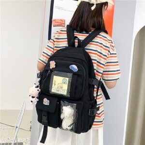 Qyrno Kawaii Backpack with Cute Accessories Cute Backpack Aesthetic Backpack DIY Backpack Clear Backpack (3-Black)