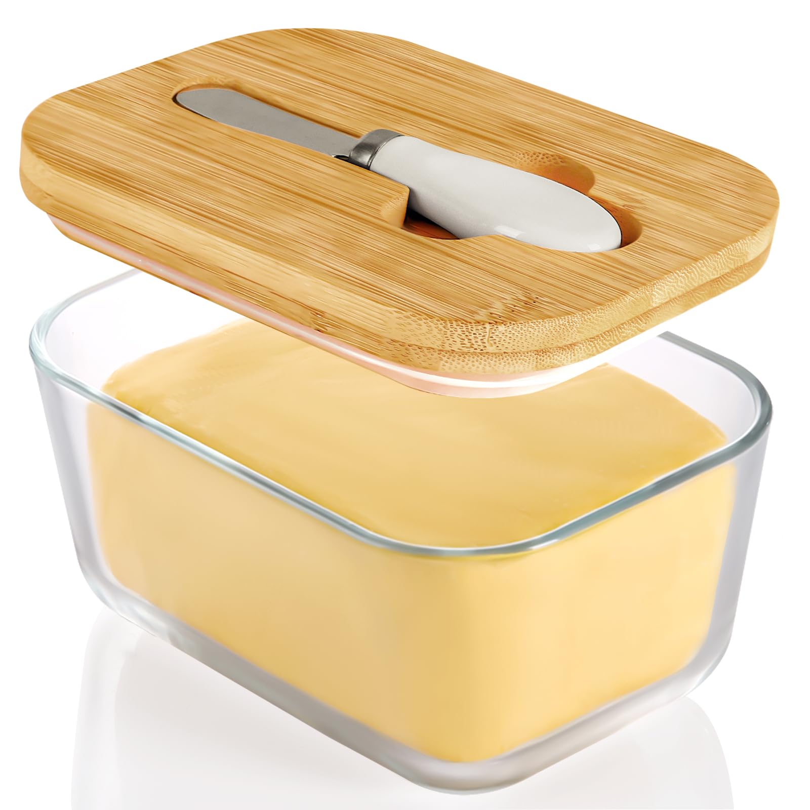 XCC Large Glass Butter Dish with Lid, Upgraded the Capacity to Holds 1lb of Butter, Butter Keeper with Knife for countertop and Double High-quality Silicone Seal, Kitchen Decor and Gifts