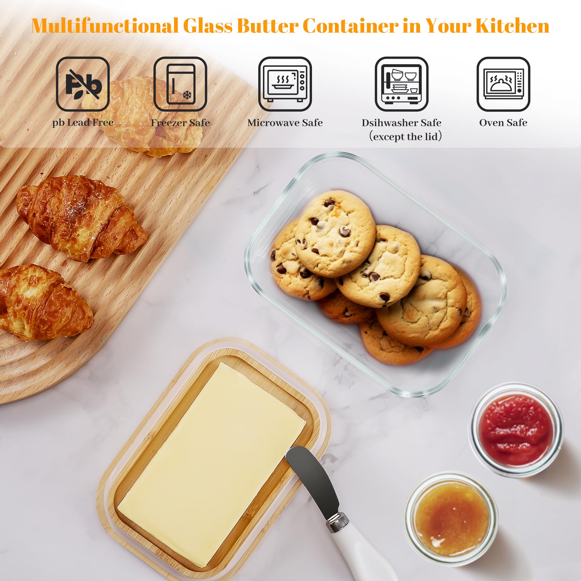 XCC Large Glass Butter Dish with Lid, Upgraded the Capacity to Holds 1lb of Butter, Butter Keeper with Knife for countertop and Double High-quality Silicone Seal, Kitchen Decor and Gifts