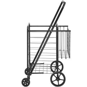 VEVOR Folding Shopping Cart, Jumbo Grocery Cart with Double Baskets, 360° Swivel Wheels, Heavy Duty Utility Cart, 110 LBS Large Capacity Utility Cart for Laundry, Shopping, Grocery, Luggage