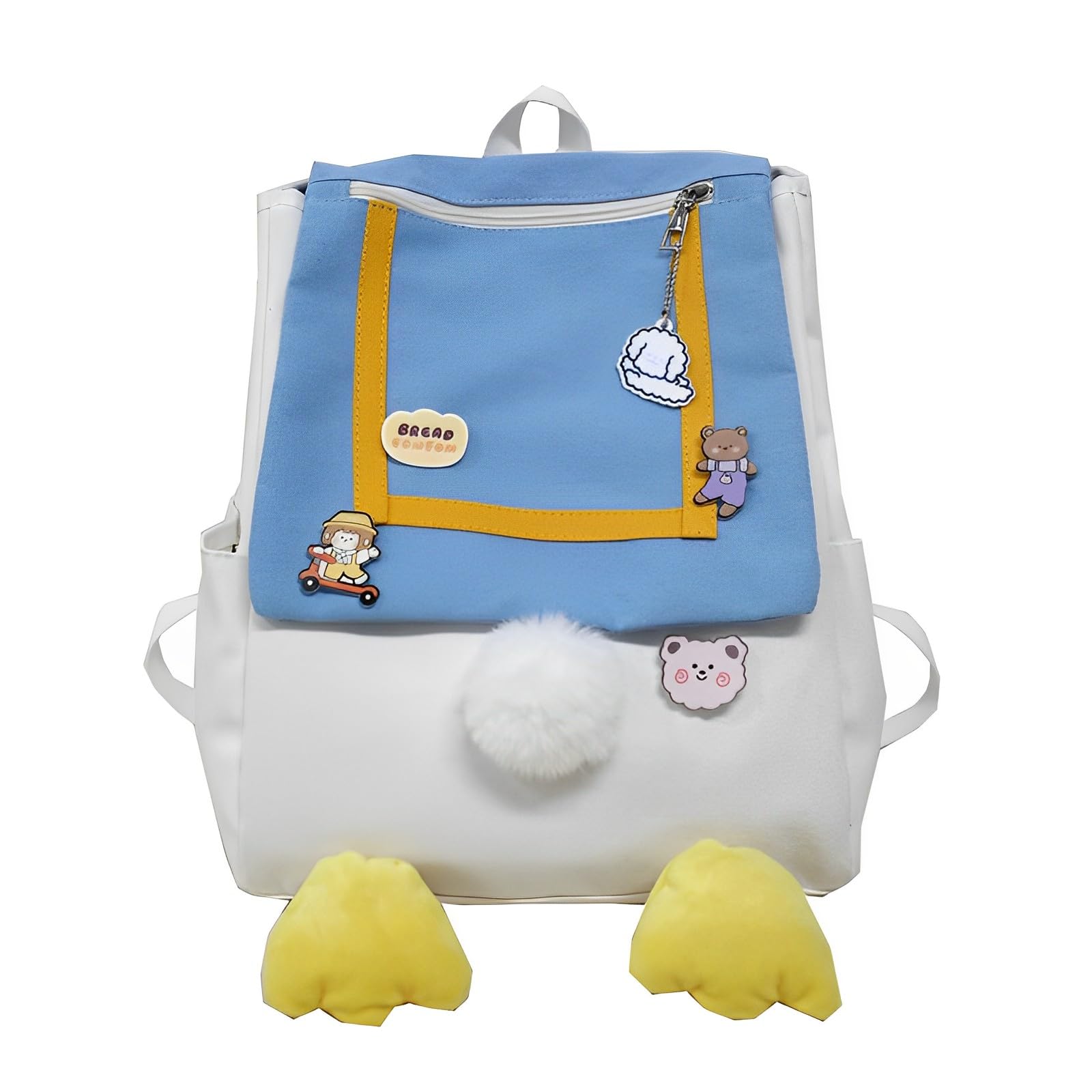 ooibnn Kawaii Backpack With Cute Accessory WithAnti-thief Pocket Pins Blue And Yellow Cute Duck Lightweight Laptop Bag