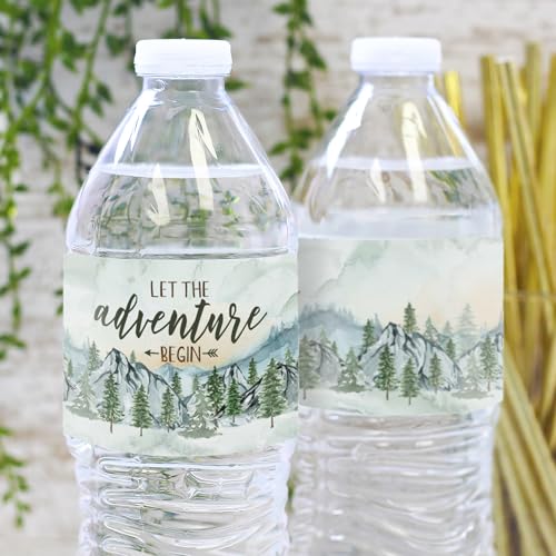 Little Adventurer Baby Shower Water Bottle Labels - Wilderness Adventure Themed Waterproof Labels -24 Stickers