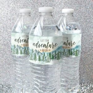 Little Adventurer Baby Shower Water Bottle Labels - Wilderness Adventure Themed Waterproof Labels -24 Stickers