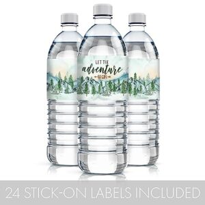 Little Adventurer Baby Shower Water Bottle Labels - Wilderness Adventure Themed Waterproof Labels -24 Stickers