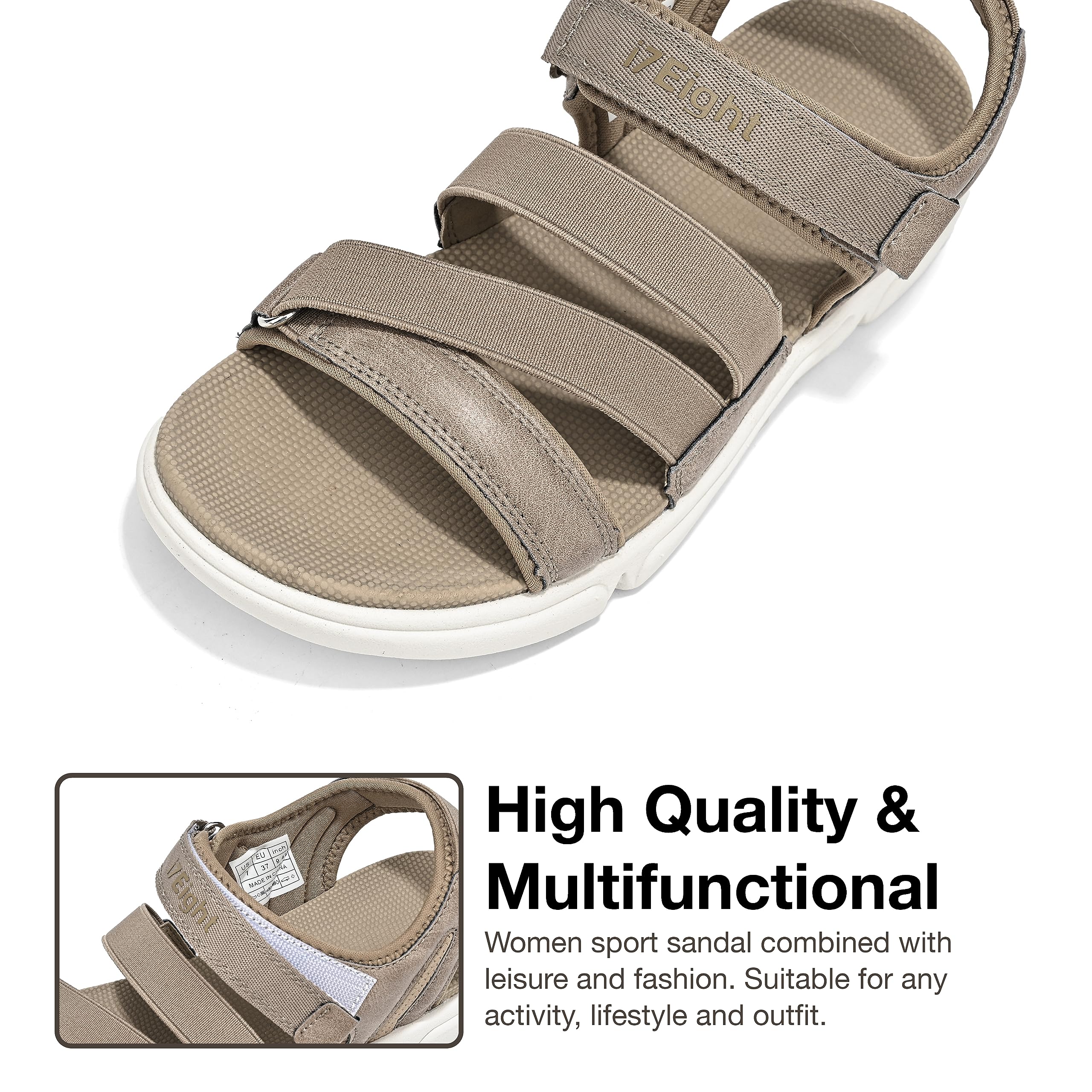 i78 Women’s Sandals Comfort Sports Athletic Casual Walking Hiking Trail Outdoor Soft Footbed Cushioning LightWeight With Adjustable Strap, Khaki, 7 UK