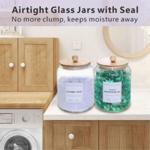 TAAMOG 2 Pack Half Gallon Glass Jars For Laundry Room Organization And Storage, Glass Containers With Bamboo Lids, 18 Pre-Printed Labels, 2 Measuring Cup, Airtight Seal, Dishwasher Safe