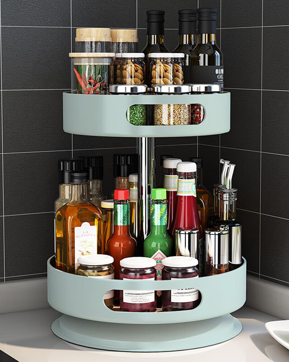 2 Tier Lazy Susan Organizer for Kitchen,Turntable for Cabinet,Turntable Organizer for Cabinet Pantry Table Organization