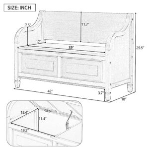 Appot WF299118AA 42" Storage Bench for Entryway, Rustic Style Solid Wood Multifunctional EntrywayBench with Safety armrests and backrests, EntrywayStorage for ShoeBench, ShoeCabinet, 1, Grey