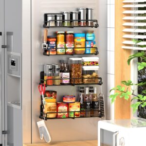 goovilla magnetic spice rack for refrigerator organizer with 20 hooks, magnetic fridge spice shelf 4 pack, strong magnet seasoning organizer rack for refrigerator kitchen classroom storage, black