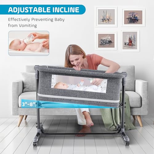 Ixdregan 3 in 1 Bassinet - Baby Bassinet with Comfy Mattress, 2023 New Bassinet Bedside Sleeper, Portable Bedside Bassinet for Baby Girl Boy with Wheels, Easy to Assemble (Grey)