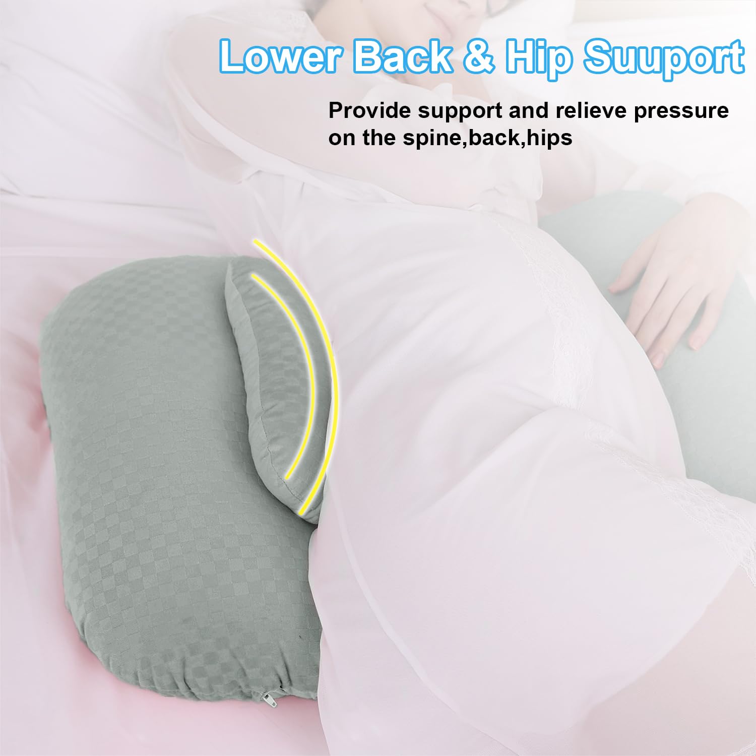 Pregnancy Pillows for Sleeping, Soft Maternity Body Pillow for Side Sleeper, Support for Back, Legs, Belly, Adjustable Travel Pregnant Women Pillow (Grey)