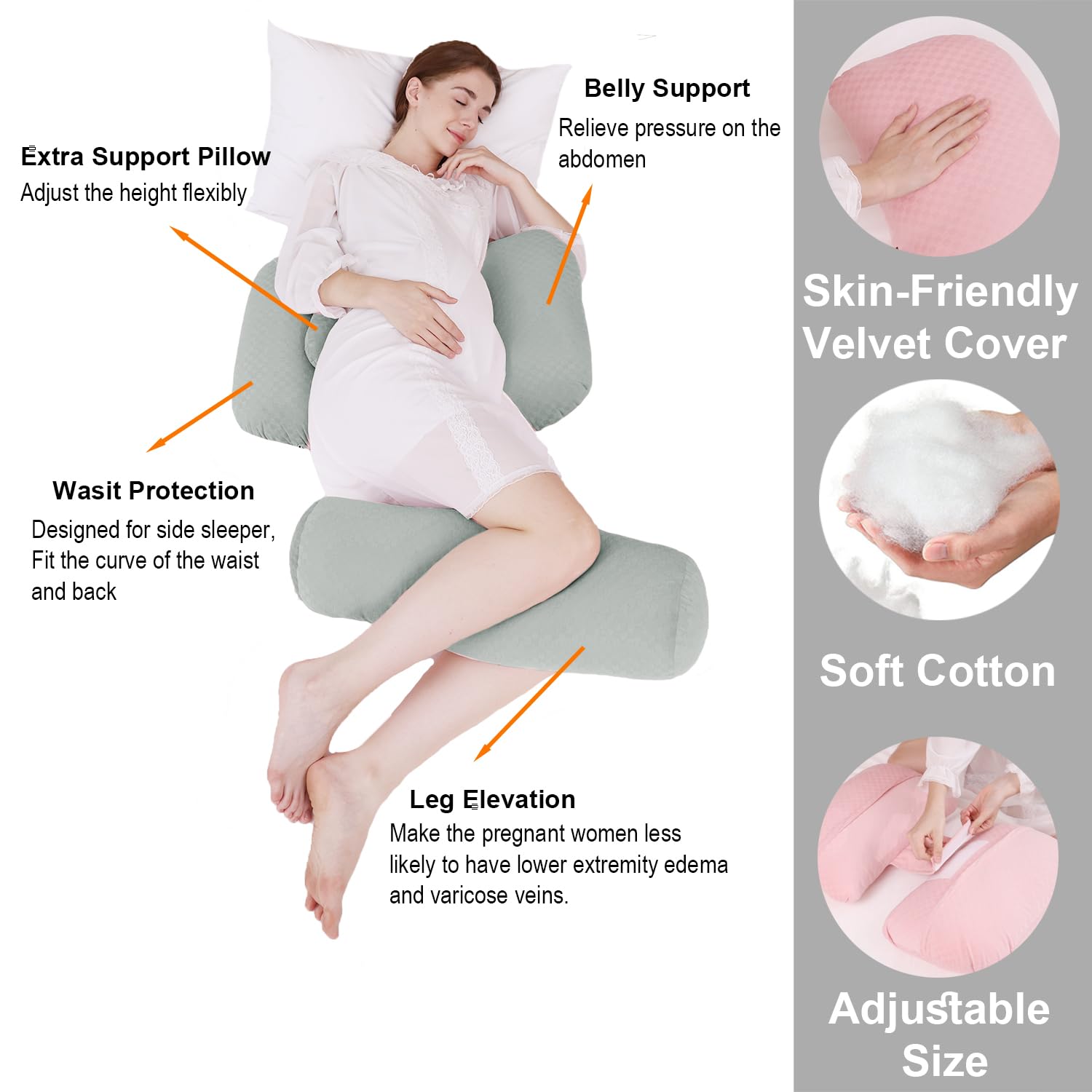 Pregnancy Pillows for Sleeping, Soft Maternity Body Pillow for Side Sleeper, Support for Back, Legs, Belly, Adjustable Travel Pregnant Women Pillow (Grey)