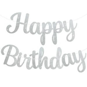 beishida silver happy birthday banner - no diy,10feet,pre-strung-glitter happy birthday sign, happy birthday garland,happy birthday backdrop,happy birthday decorations for women