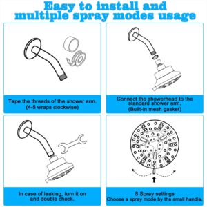 REHAVE Filtered Shower Head - High Pressure Shower Head with filter for Hard Water - Rain Shower Head - Water Softener Shower Head- Luxury 8 Settings Adjustable Water Filter Showerhead with Shower Cap