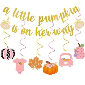 little pumpkin baby shower decorations, gold glitter a little pumpkin is on her way banner little pumpkin baby shower banner for little pumpkin is on her way baby shower party decorations