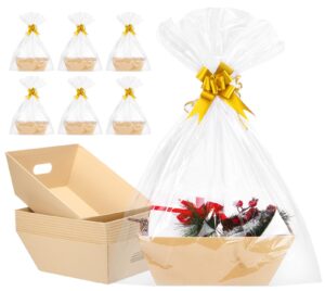 aforoeoa 10pack baskets for gifts empty, 10x12”thick kraft gift basket with 10 bows 10 bags empty gift baskets for christmas, valentine’s day, easter, birthdays, snacks, farmers market