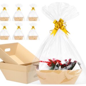 AFOROEOA 10PACK Baskets For Gifts Empty, 10x12”Thick Kraft Gift Basket with 10 Bows 10 Bags Empty Gift Baskets for Christmas, Valentine’s Day, Easter, Birthdays, Snacks, Farmers Market