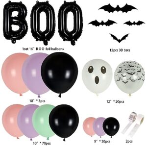 Halloween Baby Showers Decorations, 18" 10" 5" Pink Purple Black Balloons Halloween Balloon Arch Garland with Skull Balloons Bats Wall Stickers for Halloween Party Decorations