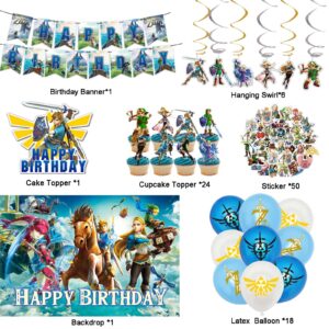 Liphontcta 101pcs Game Theme Party Supplies Includes Birthday Banner, Hanging Garden Sculpture Outdoor Decoration