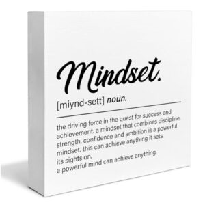 inspirational mindset quote desk wooden sign decor mindset definition square wood sign desk decoration motivational wood block box sign for shelf home office 5 x 5 inches