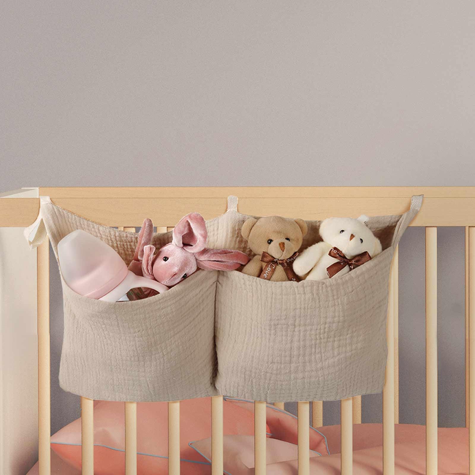 LuQiBabe 8"x15" Diaper Caddy and Organizer for Changing Table Crib Multi-Functional Hanging Diaper Stacker Nursery Organizer for Cribs Diaper Holder Baby Crib Hanging Storage and Accessories - Khaki