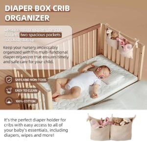 LuQiBabe 8"x15" Diaper Caddy and Organizer for Changing Table Crib Multi-Functional Hanging Diaper Stacker Nursery Organizer for Cribs Diaper Holder Baby Crib Hanging Storage and Accessories - Khaki