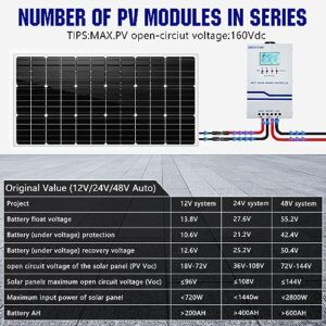 OOYCYOO MPPT Solar Charge Controller 60 amp, 12V 24V 36V 48V Auto 60A Solar Panel Charge Regulator, Max 160V Input with LCD Display for Lead-Acid Sealed Gel AGM Flooded Lithium Battery