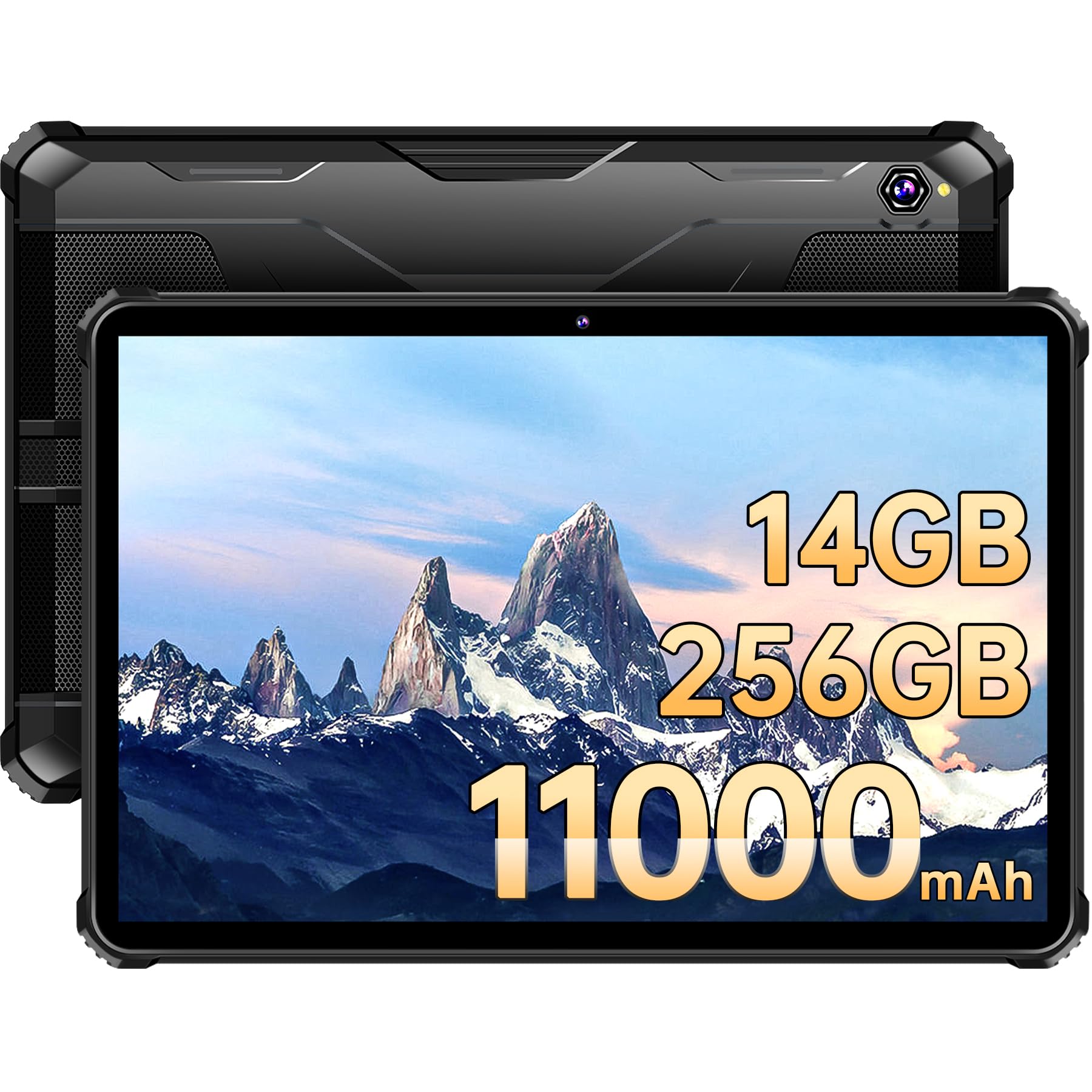 OUKITEL RT5 Rugged Tablet,10.1" FHD+ Screen,11000mAh Large Battery,14GB RAM +256GB ROM(1TB Expandable),Android 13 Tablets,16MP+16MP Camera,4G Dual SIM/5G WiFi/GPS/OTG Waterproof Tablet PC (Black)