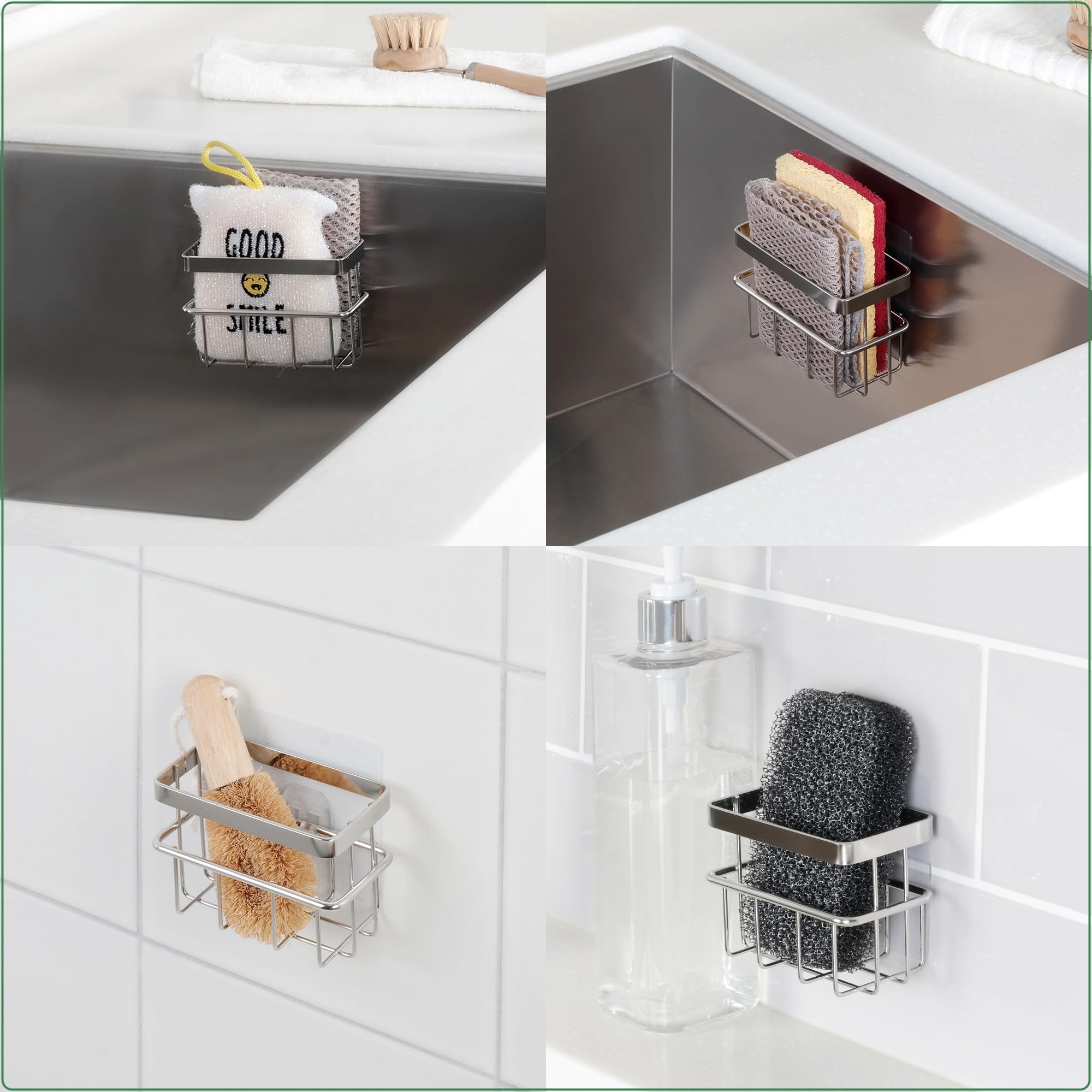 HOME&I Sponge Holder for Kitchen Sink, Stainless Steel Bathroom Caddy Dish Scrubbers and Soaps Holder Silver (Small)