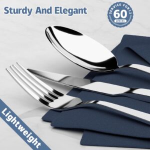 60 Piece Silverware Set For 12, Stainless Steel Flatware/Tableware Set Include Spoons/Forks/Knives, Yoehka Mirror Polished Cutlery Set For Home Kitchen Restaurant Hotel, Durable,Dishwasher Safe