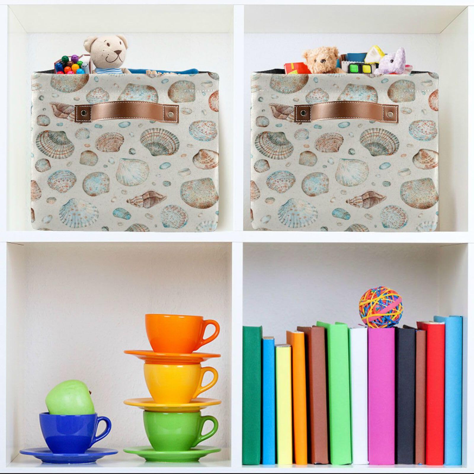 xigua Beautiful Shells Foldable Canvas Storage Bin, Sturdy Fabric Storage Basket with Handles, Storage Cube Box for Organizing Shelf Nursery Toy Closet 1PCS#869