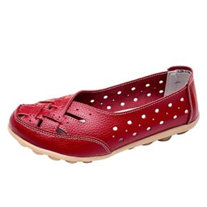 mzluyin women's comfort walking boat shoe wide fit casual mesh hollow breathable classic ladies travel slip on (red, 5)