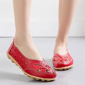 Mzluyin Women's Comfort Walking Boat Shoe Wide Fit Casual Mesh Hollow Breathable Classic Ladies Travel Slip On (Red, 5)