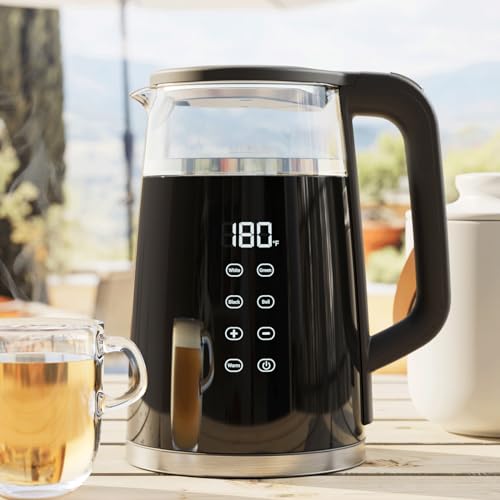 Veken Electric Tea Kettle, BPA Free, 1.7 Liter/ 1500W, Digital Display Temperature Control, Keep Warmer, Hot Water Boiler Heater Pot, Automatic Shut Off, Boil Dry Protection, Glass Boiling Teapot