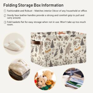 Forest Owls Bear Fox Squirrel Birds Storage Containers Foldable Large Storage Basket Storage Bins for Office Shelves Home, 1 Pack