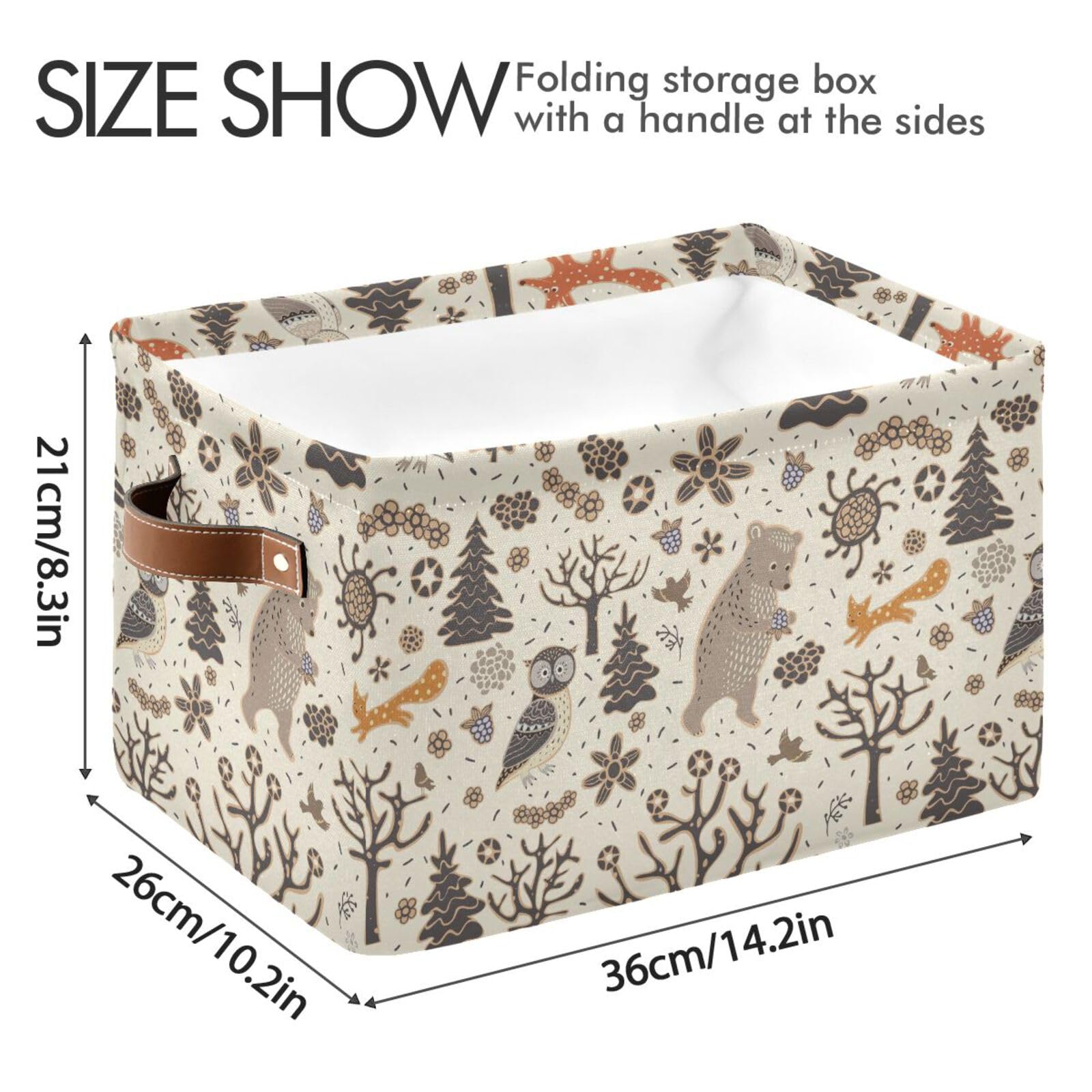 Forest Owls Bear Fox Squirrel Birds Storage Containers Foldable Large Storage Basket Storage Bins for Office Shelves Home, 1 Pack