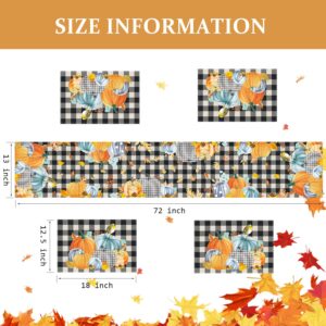 Fall Table Runner 72 Inches Long, Fall Placemats Set of 4, Long Burlap Thanksgiving Day Table Decor Runners, Orange Autumn Pumpkin Halloween Table Runner, Perfect Fall Table Decorations for The Home