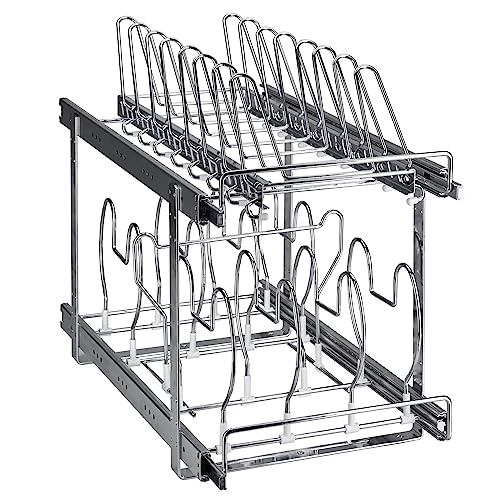 VEVOR Pan and Pot Rack, 2-Tier Expandable Pull Out Under Cabinet Organizer, 12"W, Carbon Steel, Double Tier